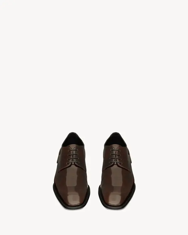 Saint Laurent Stanton Glazed Leather Derby Shoes - Black