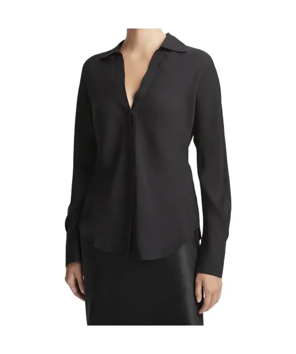 Vince Satin Bias Dolman Sleeved Buttoned Shirt - Black