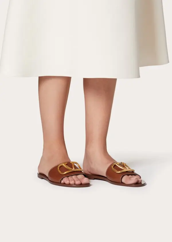 Valentino Garavani Vlogo Calfskin Slide Sandals