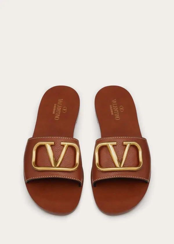 Valentino Garavani Vlogo Calfskin Slide Sandals