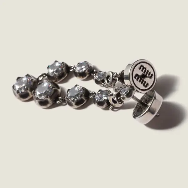 Miu Miu Metal Pendant Earrings With Crystals