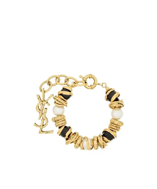 Saint Laurent Loulou Pearl And Disk Bracelet - Yellow