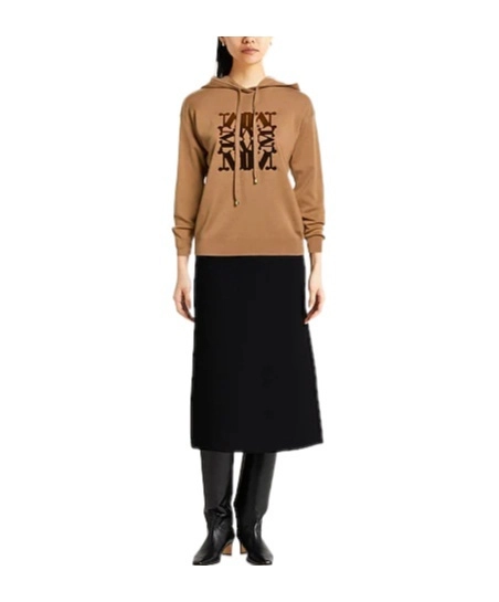 Max Mara Wool Hooded Knit Sweater With Flocked Logo