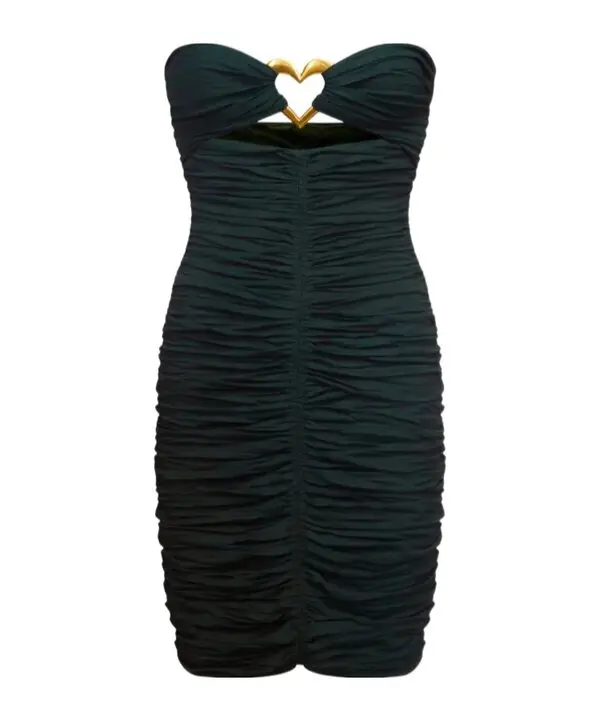 AREA Heart-ring Ruched Mini Dress - Black