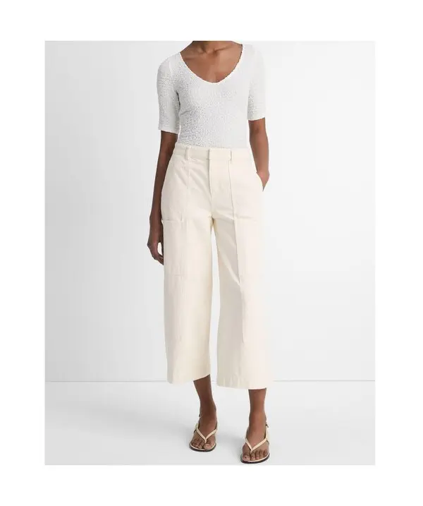Vince Textured Pleated V-neck T-shirt - Grey White
