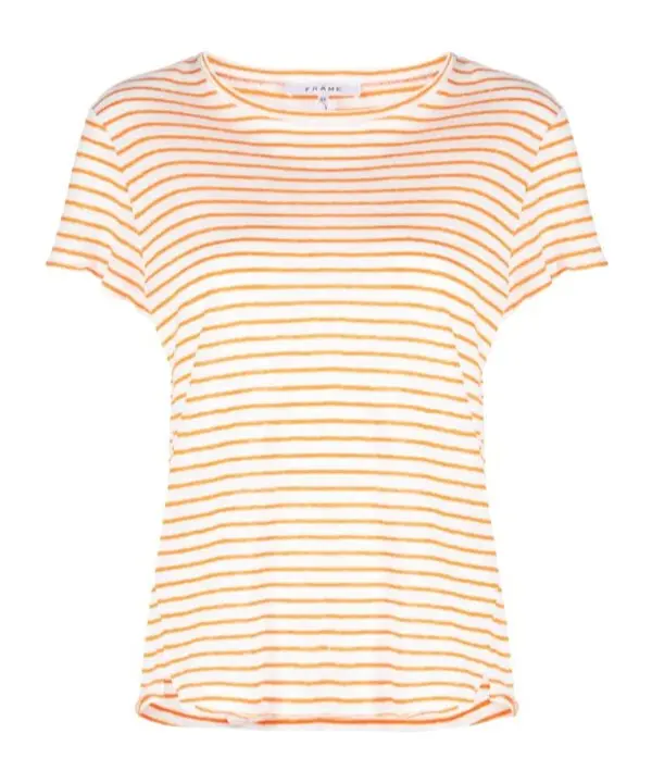 FRAME Striped Organic-linen T-shirt - White