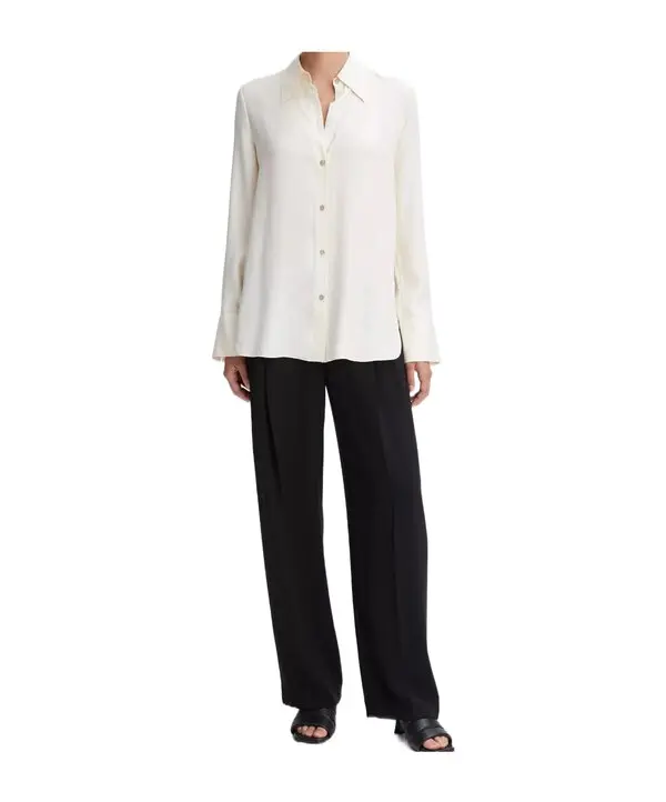 Vince Pointed-collar Long-sleeve Satin Shirt - Black