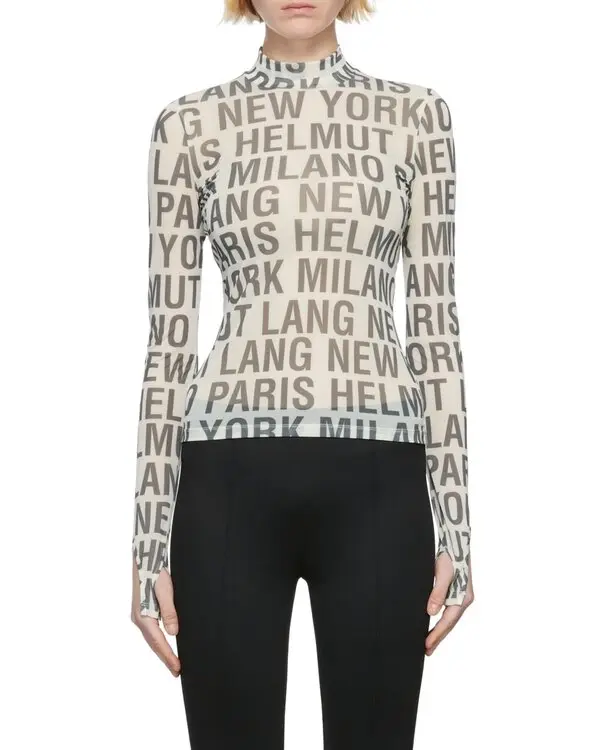 Helmut Lang All-over Logo Print High Neck Top