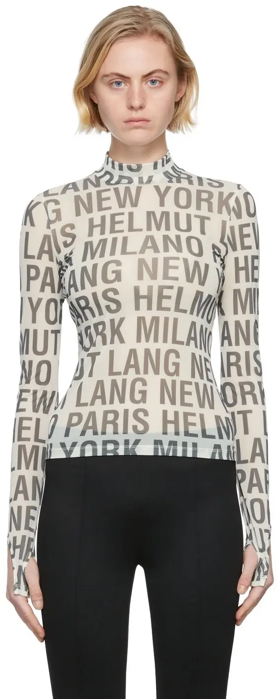 Helmut Lang All-over Logo Print High Neck Top