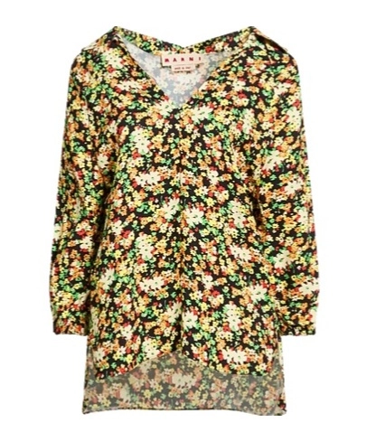 Marni Floral Print V-neck Short-sleeved Top