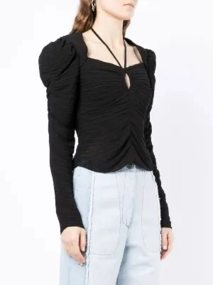 FRAME Gathered Keyhole Tie-neck Top