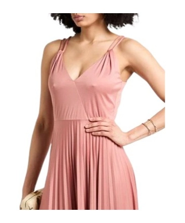 MAXCO. Pleated V-neck Sleeveless Maxi Dress