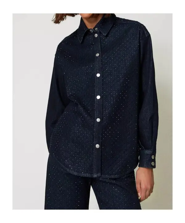 TWINSET Rhinestone-embellished Denim Shirt