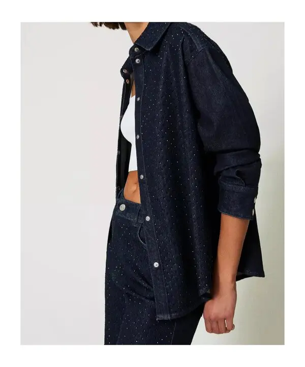 TWINSET Rhinestone-embellished Denim Shirt