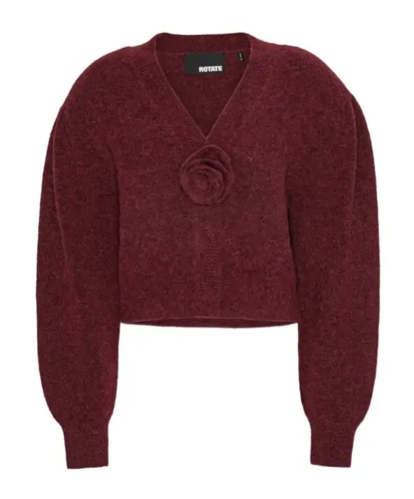 ROTATE BY BIRGER CHRISTENSEN Knitted Puff Sleeve Cardigan With Rosette Detail