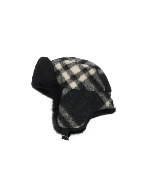 Burberry Checked Tribar Trapper Hat
