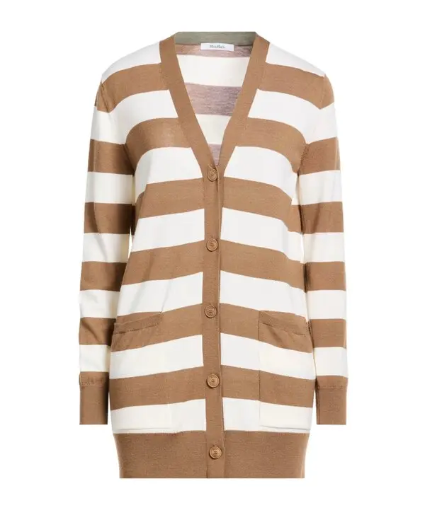 Max Mara Striped Wool V-neck Cardigan With Velvet Trim - White