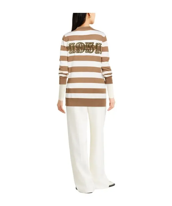 Max Mara Striped Wool V-neck Cardigan With Velvet Trim