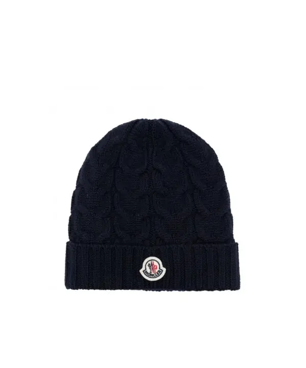 Moncler Ribbed Knit Hat - Navy Blue