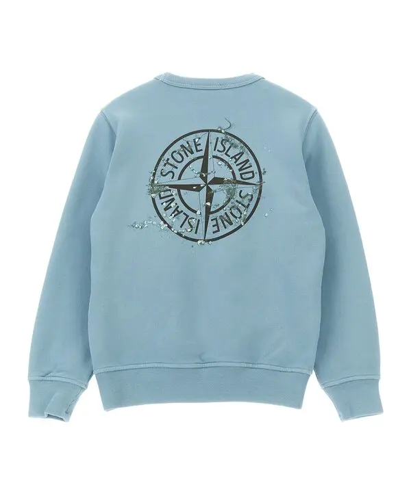 Stone Island Sweatshirt With Front And Back Print - Light Blue