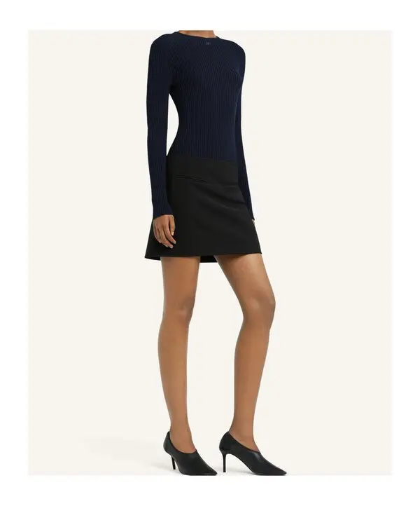 COURREGES Ribbed-knit Jumper With Lingerie Detail - Navy Blue