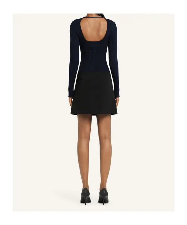 COURREGES Ribbed-knit Jumper With Lingerie Detail - Navy Blue
