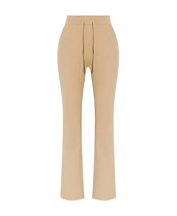 Nanushka Ribbed Knit Flared Trousers - Nude