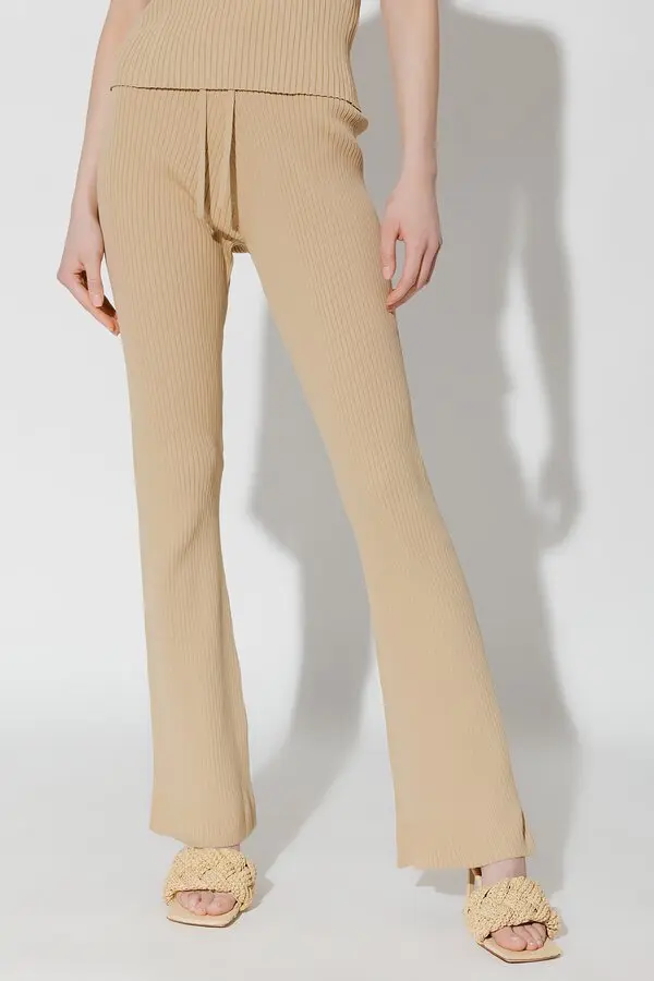 Nanushka Ribbed Knit Flared Trousers - Nude