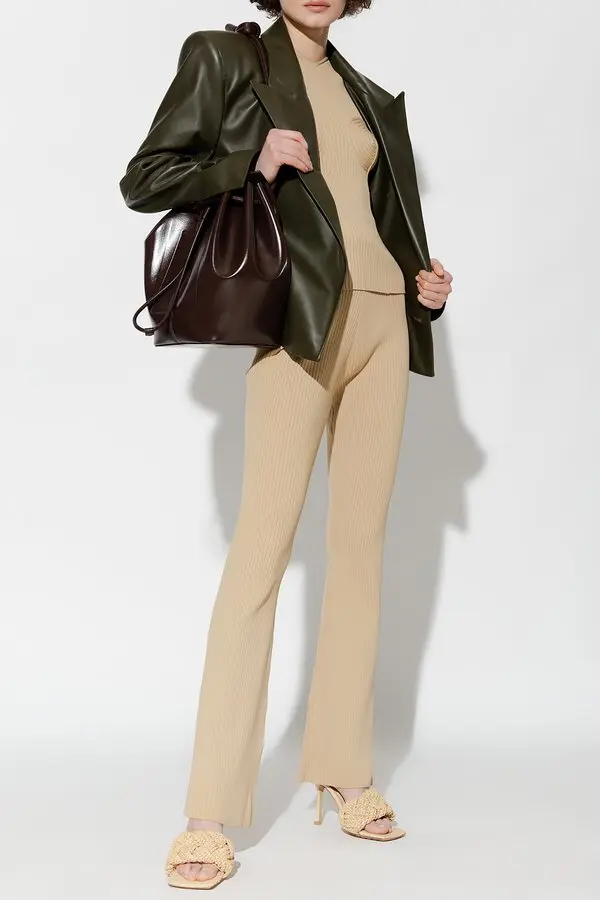 Nanushka Ribbed Knit Flared Trousers - Nude