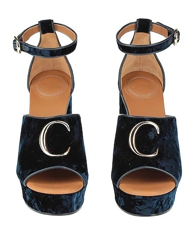 Chloé Velvet Platform Sandals With Buckle Ankle Strap