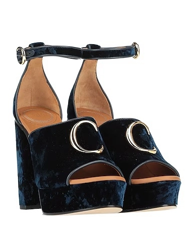 Chloé Velvet Platform Sandals With Buckle Ankle Strap
