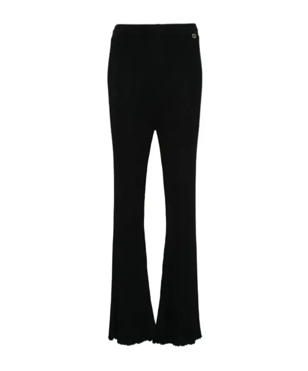 TWINSET High Waist Ribbed Knit Flared Trousers