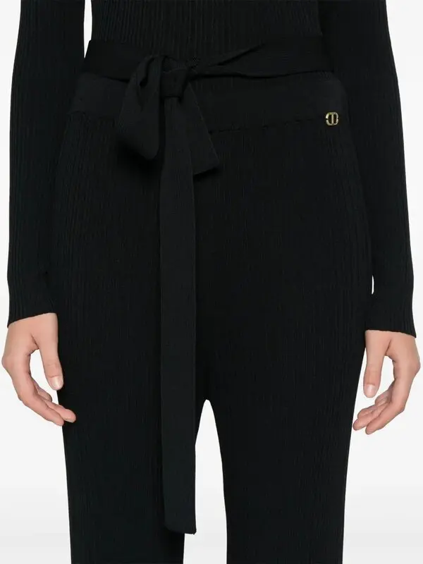 TWINSET High Waist Ribbed Knit Flared Trousers
