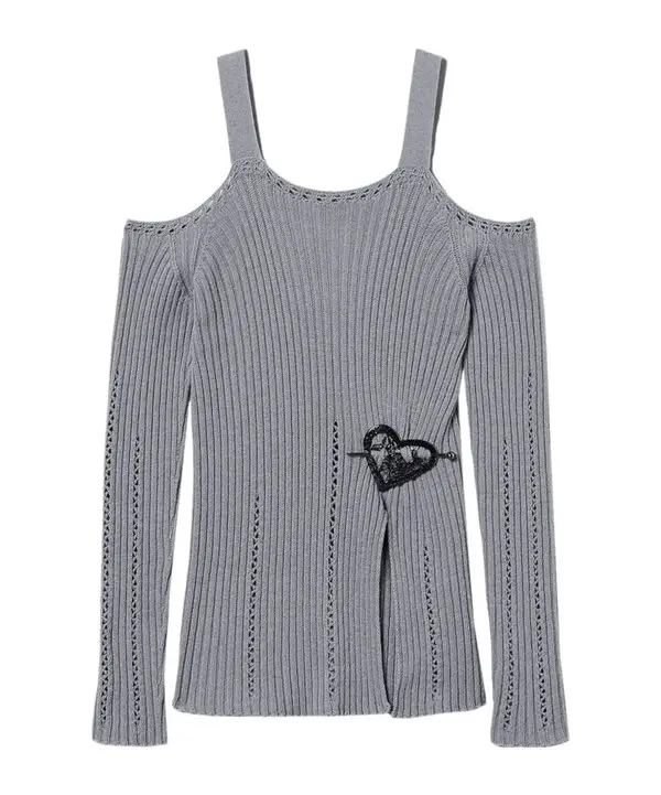 TWINSET Rib Knit Brooch Detail Top
