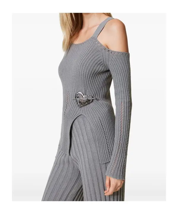 TWINSET Rib Knit Brooch Detail Top