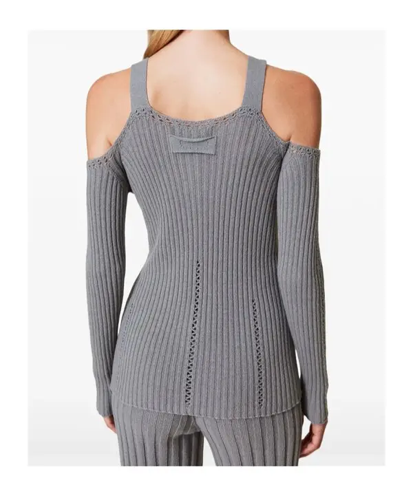 TWINSET Rib Knit Brooch Detail Top