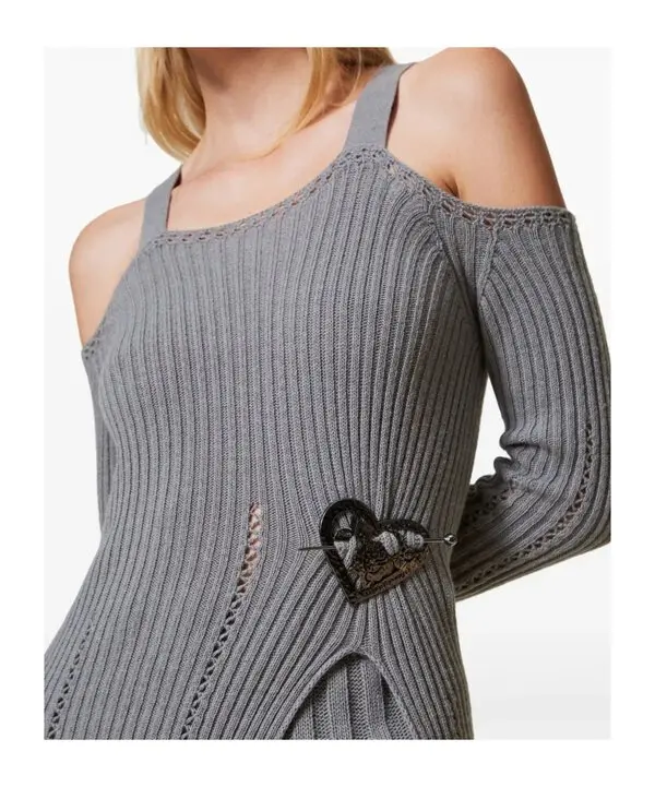 TWINSET Rib Knit Brooch Detail Top