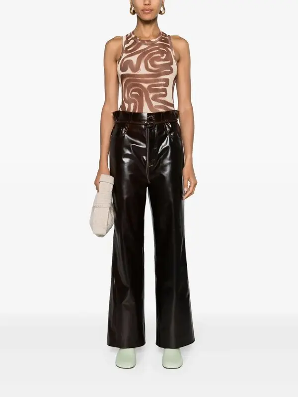 Nanushka Sato Belted Faux Leather Wide Leg Pants - Black