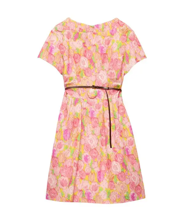 Prada Floral Print Boatneck Short Sleeve Dress