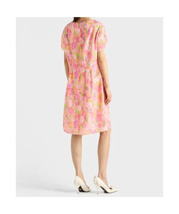 Prada Floral Print Boatneck Short Sleeve Dress