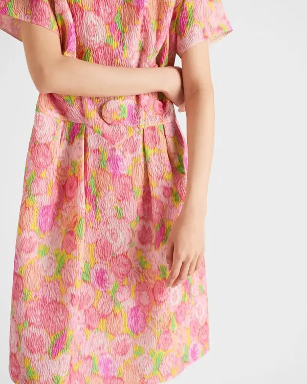 Prada Floral Print Boatneck Short Sleeve Dress