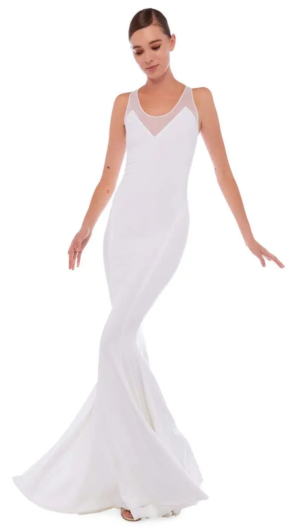 Norma Kamali Sleeveless V-neck Maxi Dress With Mesh Inlay