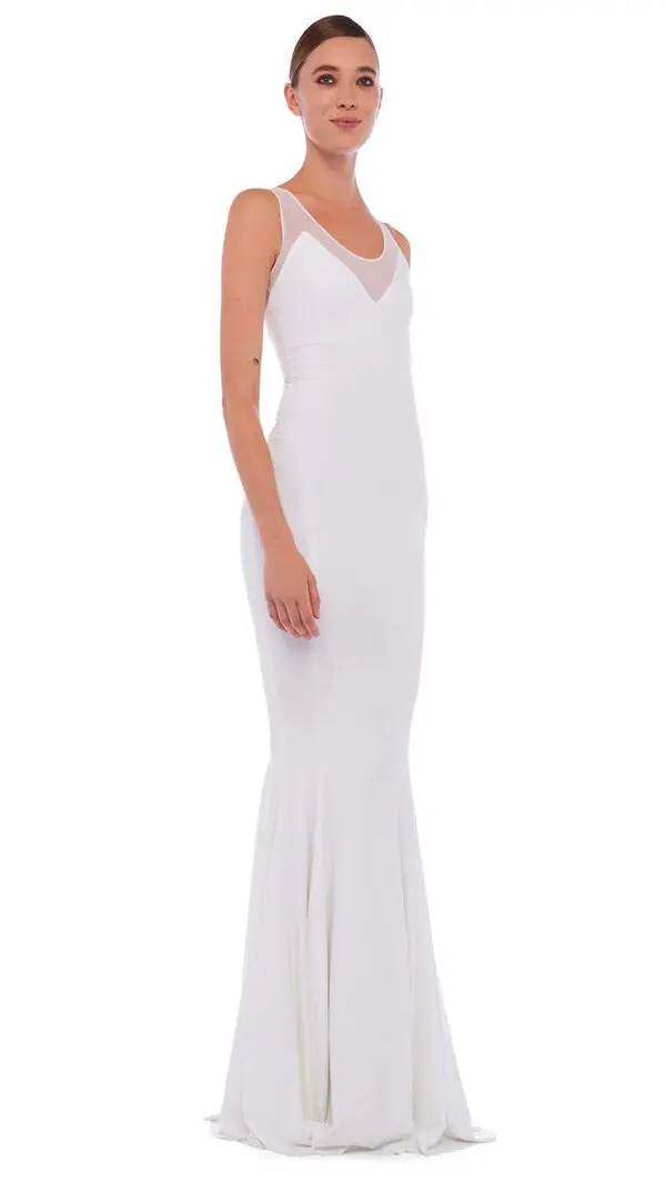 Norma Kamali Sleeveless V-neck Maxi Dress With Mesh Inlay