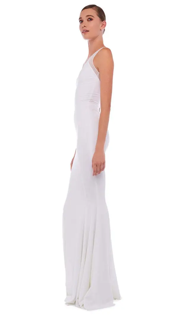 Norma Kamali Sleeveless V-neck Maxi Dress With Mesh Inlay
