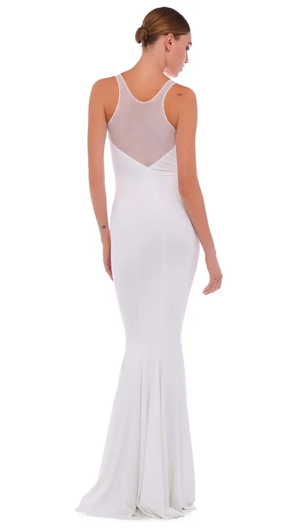 Norma Kamali Sleeveless V-neck Maxi Dress With Mesh Inlay