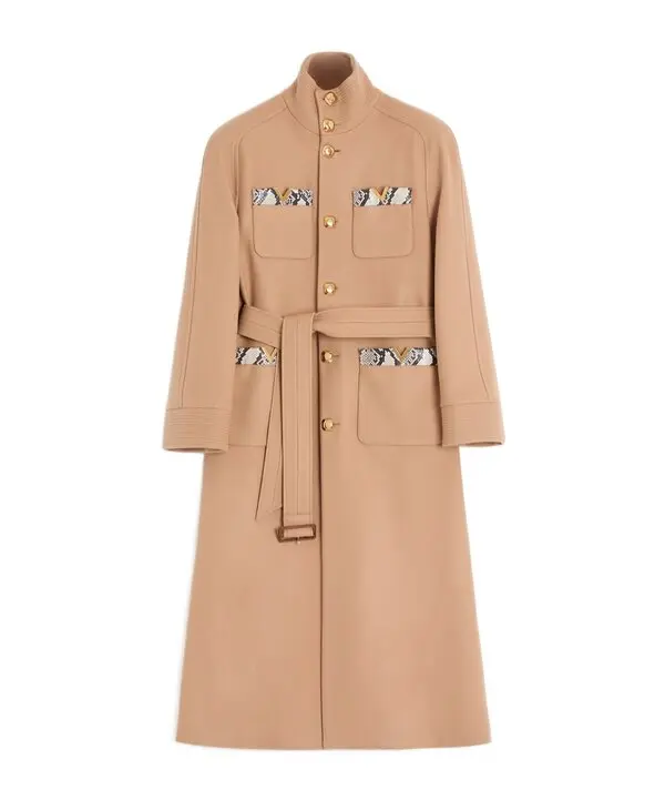 Valentino Garavani Double-breasted Wool Trench Coat With Snakeskin Detail