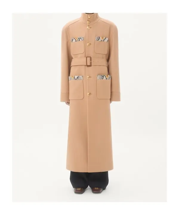 Valentino Garavani Double-breasted Wool Trench Coat With Snakeskin Detail