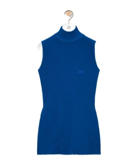 Loewe Sleeveless High Neck Top With Double Embroidery - Blue