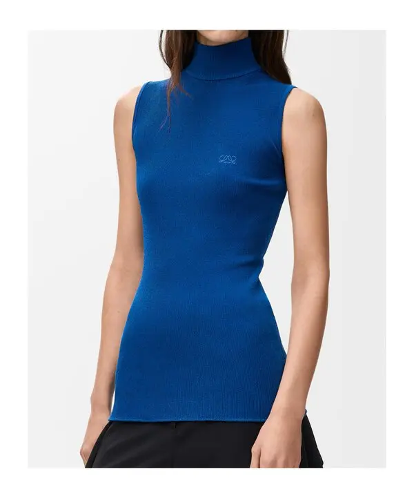 Loewe Sleeveless High Neck Top With Double Embroidery - Blue