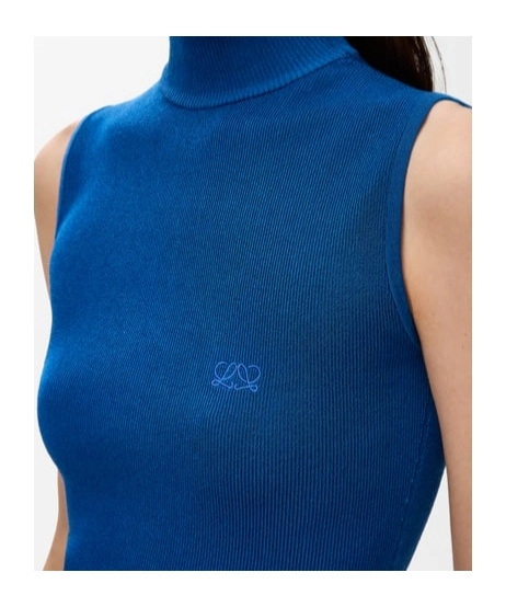 Loewe Sleeveless High Neck Top With Double Embroidery - Blue